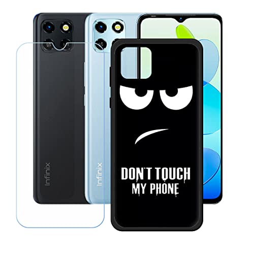 FZYM Case for Infinix Smart 6 HD + Tempered Glass Screen Protector Protective Film,Soft Gel Black Case Shell TPU Silicone Protection Phone Cover for Infinix Smart 6 HD (6.6") - OP11