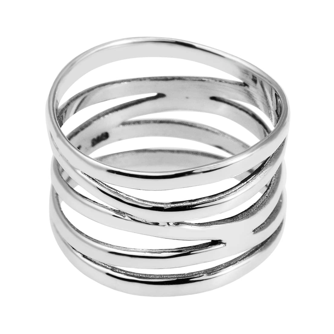 Big Multi Row Cross Lines Knot Bar Ring,S925 Sterling Silver Large Full Finger Wide Bands Thumb Ring for Women Girls (Ring_A, 7)