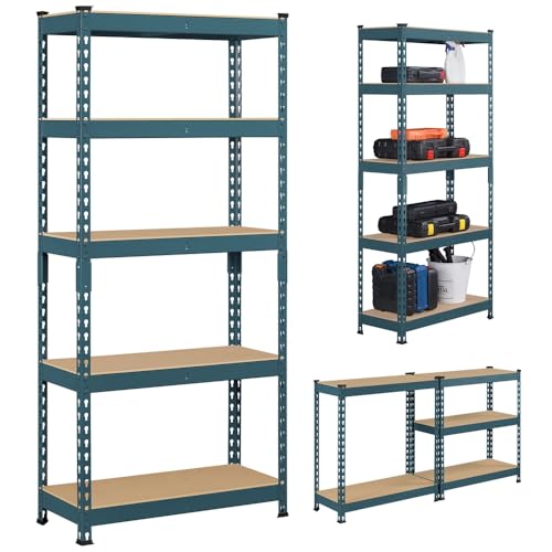 CFSAFK 4 Pieces of 5 Tiers Boltless Storage Shelf for Home Warehouse, Neptune Blue