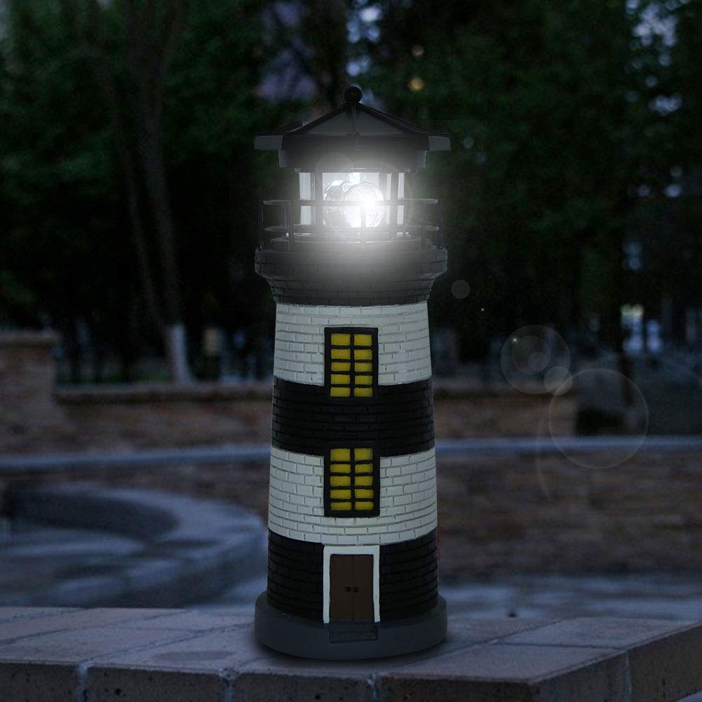 Pesine Solar Lighthouse Statue Rotating Outdoor Light Garden Yard Lawn Craft Ornament for Home Decoration