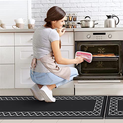 Mattitude Kitchen Mat [2 PCS] Cushioned Anti-Fatigue Kitchen Rug Non Slip Kitchen Mats and Rugs Waterproof Kitchen Rug Ergonomic Comfort Standing Mat for Kitchen, House, Floor, Sink, Office (Black)
