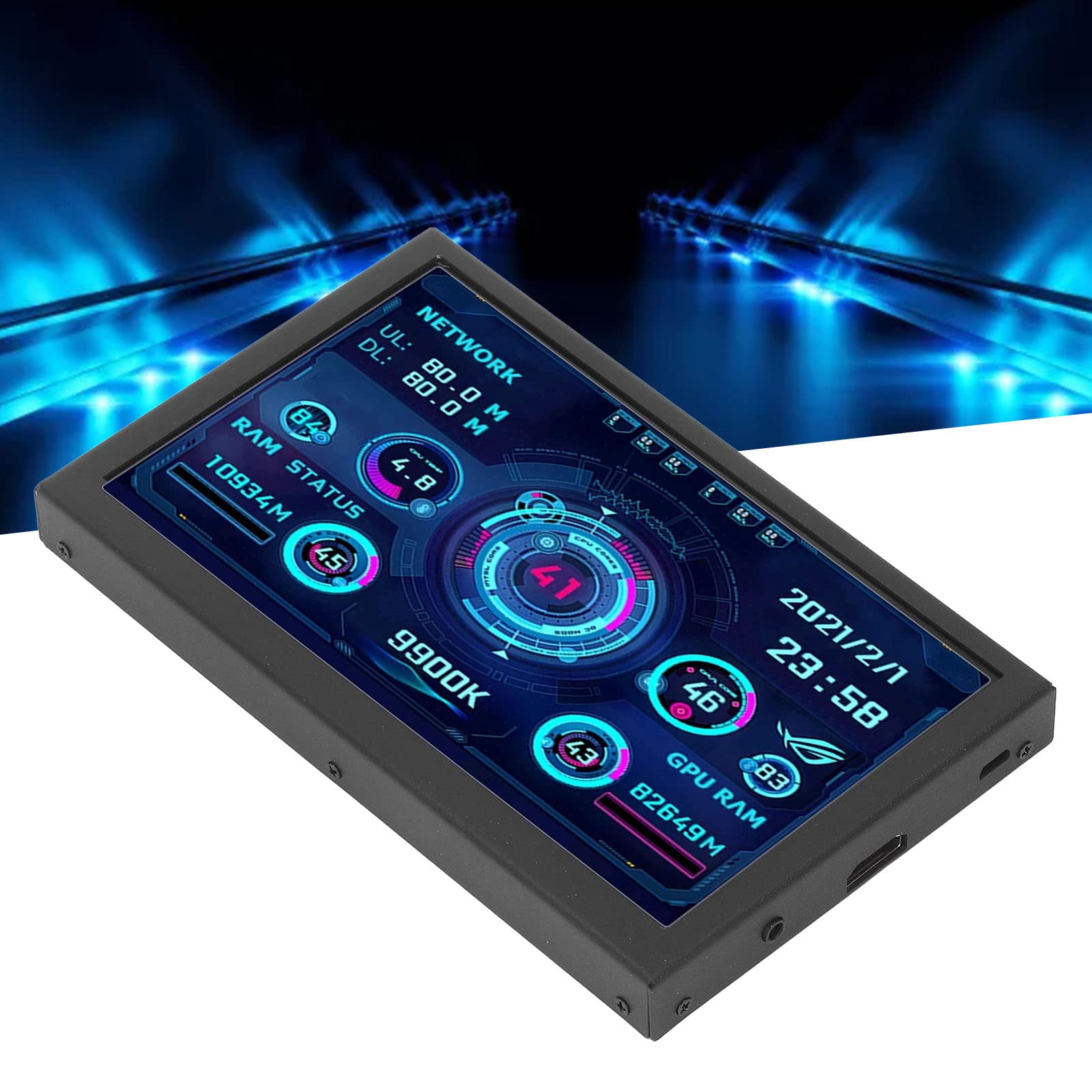Computer Display Monitor, 7in PC Secondary Screen High Definition Stepless Bright Adjustment with 2pcs Cable for Office