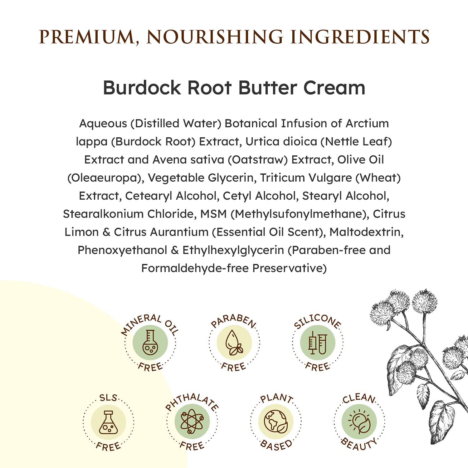 Qhemet Biologics Burdock Root Butter Cream - Leave-In Moisturizer for Low Porosity Hair - Helps Soften and Smooth Dry, Brittle Edges - Conditioning Botanicals to Nourish Scalp (8.5 oz)