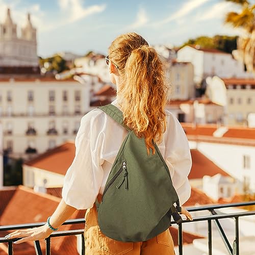 ecosmile Canvas Vintage Backpack Women's Campus Backpack Casual Shoulder Daypack Backpacks for Mens,Green