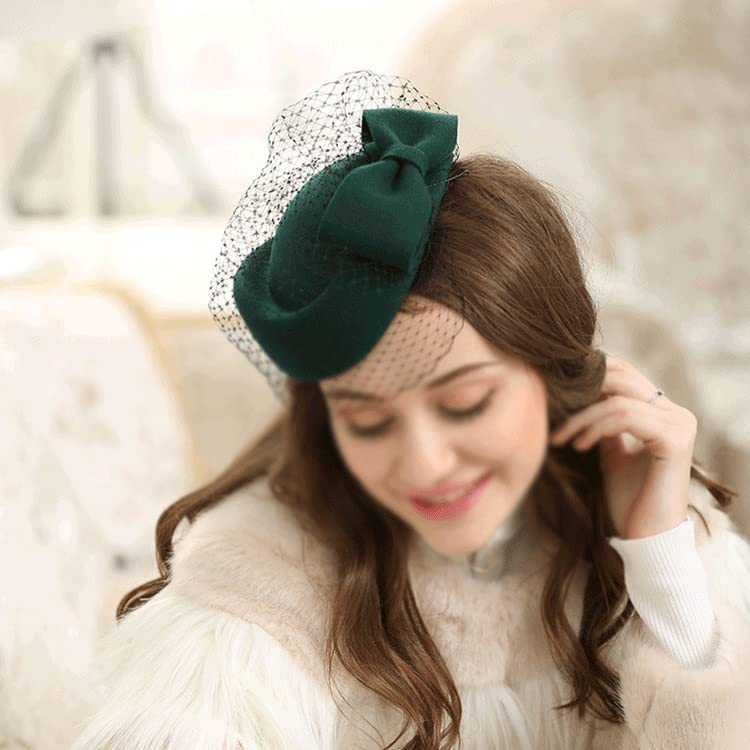 Bowknot Veil Fascinator Hat Cocktail Beret Cap Lady Wedding Party Church Hair Accessories