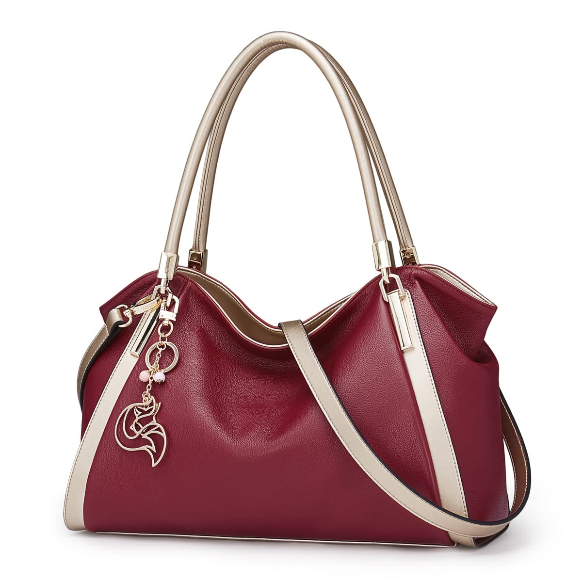 Leather Handbags for Women, Genuine Leather Large Capacity Ladies Top-handle Bags with Adjustable Shoulder Strap Womens Designer Crossbody Zipper Bags Women's Real Leather Messenger Satchel (Red)