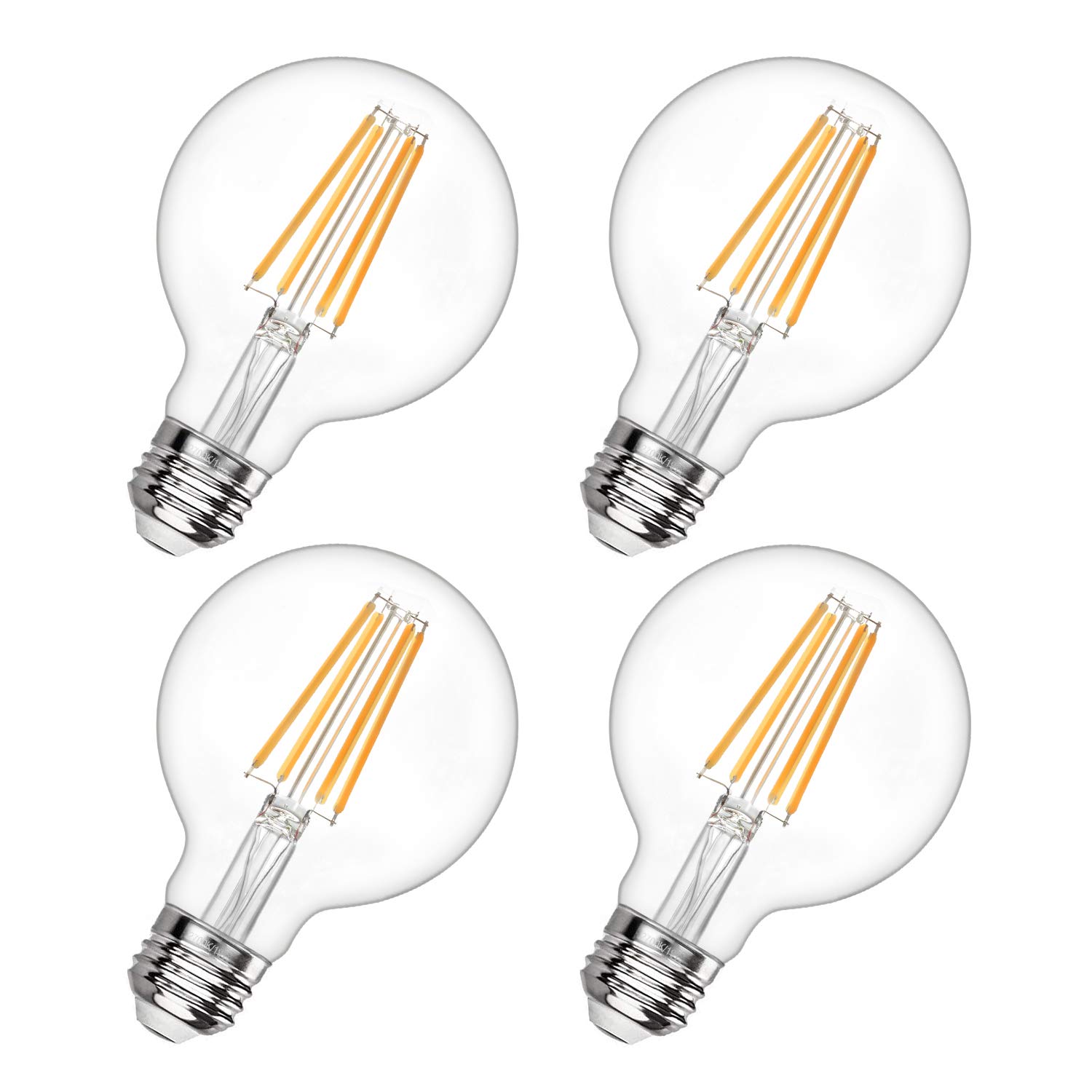 Boncoo G25 Round Light Bulb Dimmable LED Globe Bulb 60W Equivalent 2700K Soft White 600LM 6W Led Edison Bulb E26 Base Led Filament Bulb Decorative Vanity Bulbs for Makeup Mirror, Bathroom, 4 Pack