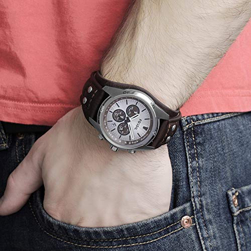 Fossil Men's Coachman Quartz Stainless Steel and Leather Chronograph Watch, Color: Silver, Brown (Model: CH2565)