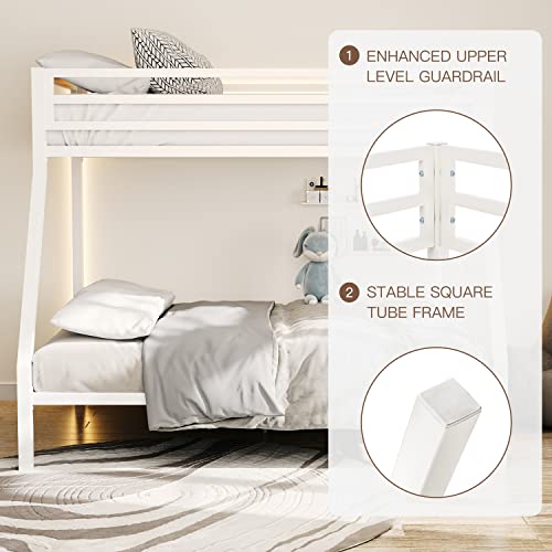 ikalido Metal Bunk Bed, Twin Over Full Size Beds with Sturdy Guard Rail & Removable Ladder, Space-Saving/Noise-Free/Matte White