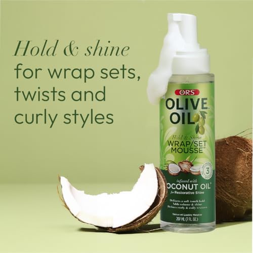 ORS Olive Oil Hold & Shine Wrap Set Mousse Infused with Coconut Oil for Restorative Shine 7 Ounce (Pack of 3)
