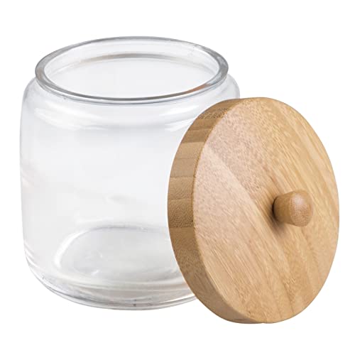 mDesign Small Apothecary Organizer Canister Jars - Glass Containers with Bamboo Lid for Bathroom, Organization Holder for Vanity, Counter, Brock Collection - Clear/Natural