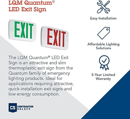 Lithonia Lighting LQM S W 3 G 120/277 EL N M6 Quantum Thermoplastic LED Emergency Exit Sign with Stencil-Faced White Housing and Green Letters with Nickel Cadium battery