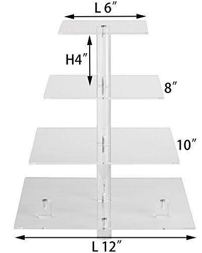 YestBuy 4 Tier Cupcake Stand, Acrylic Cupcake Tower Stand, Premium Cupcake Holder, Clear Cupcake Display for 52 Cupcakes, Display for Pastry Wedding Birthday Party (4 Tier Square with Base)