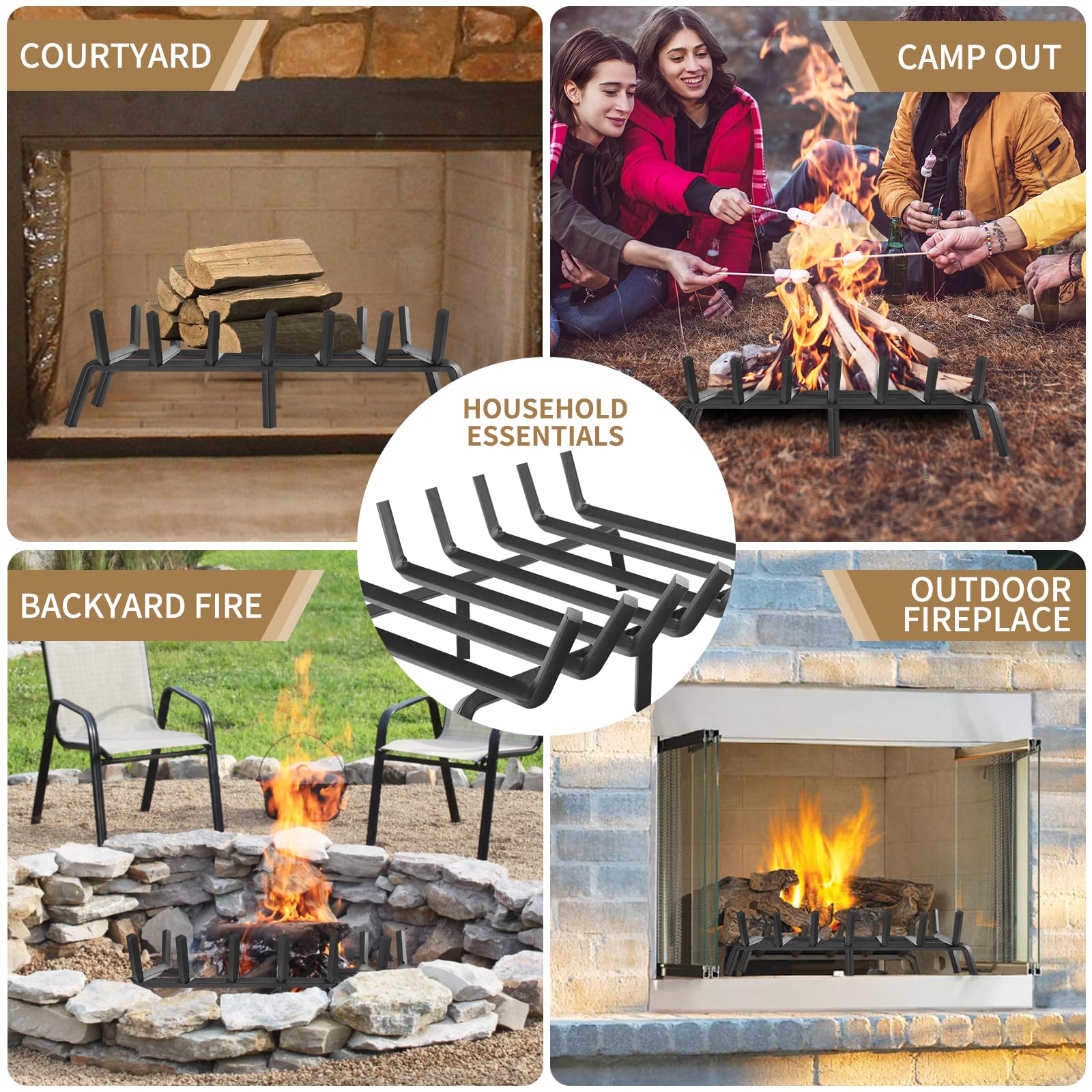 BRIAN & DANY Fireplace Grate, 24 Inch Heavy Duty Fireplace Log Grate, Solid Steel Fire Pit Grate Firewood Burning Rack Holder for Outdoor and Indoor