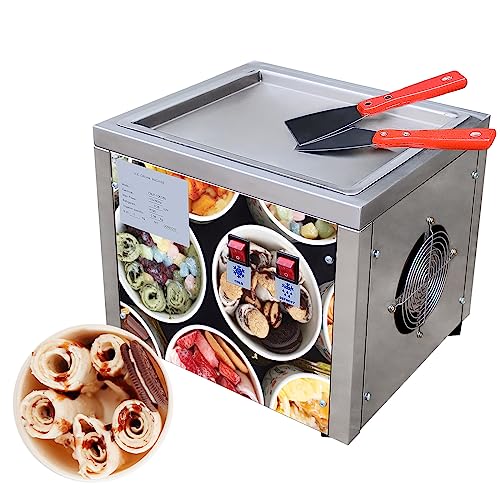 Mvckyi Commercial Countertop Mini Square Fried Ice Cream Roll Machine, Frozen Yogurt Ice Pan Rolled Machine Electric Stir Fry Ice Cream Rolled Maker for Home Bar Cafe