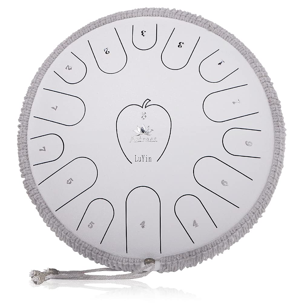 Steel Tongue Drum 15 Notes 14 Inches Percussion Instrument Handpan Drum,Tongue Drum for Adults and Teens with Bag, Music Book, Mallets, Finger Picks (white)