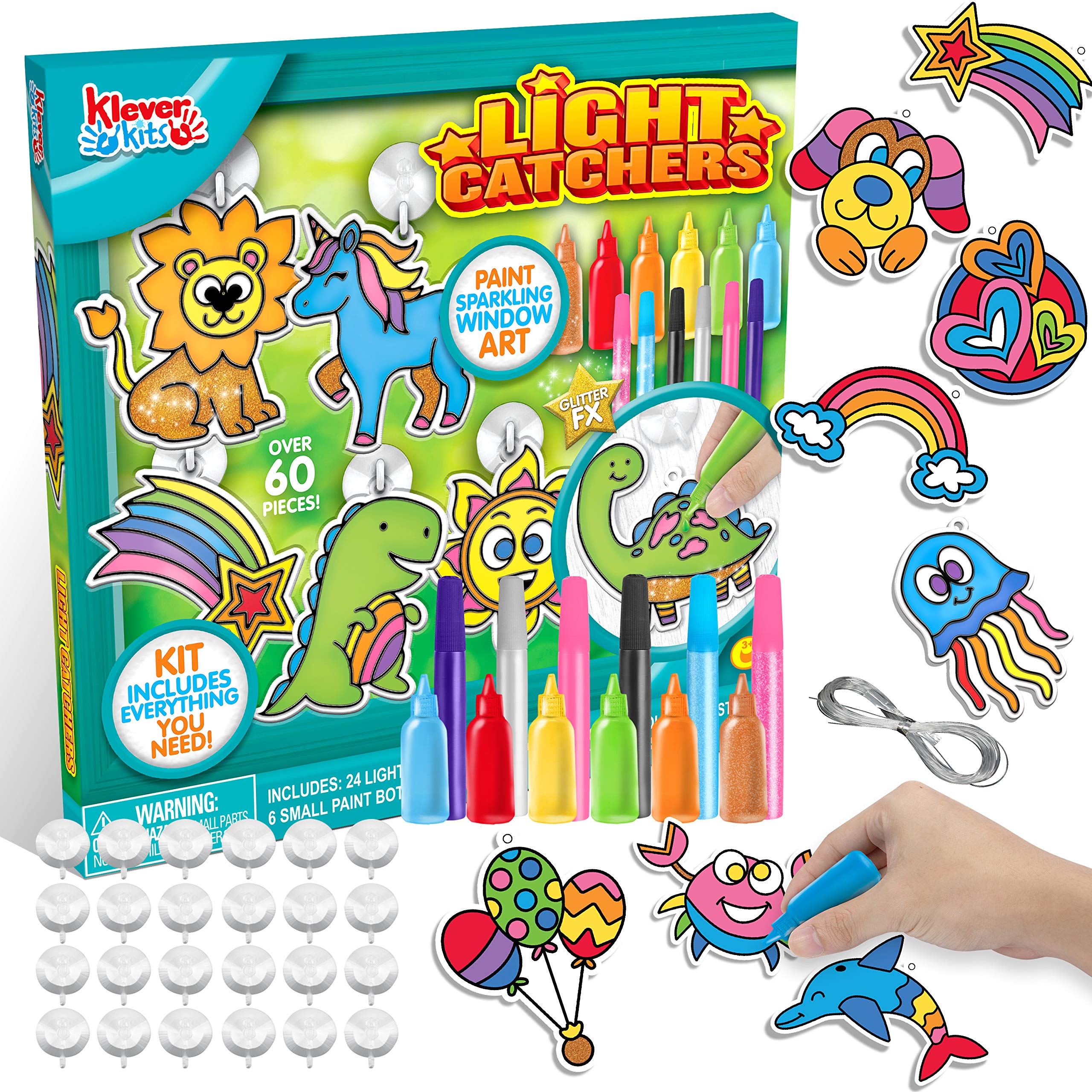 Klever Kits 24PCS Window Art Suncatcher Paint Kit, Create Your Own Window Art Sun Catcher Craft Kit for Kids Ages 4-8, DIY Suncatchers for Toddler Girls Boys Painting Activities Art Project