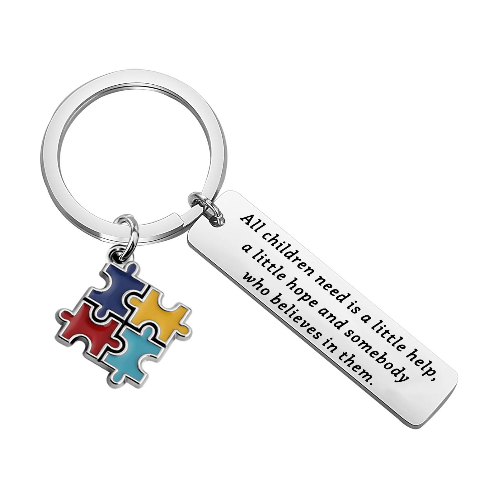 bobauna Autism Awareness Keychain Autism Puzzle Piece Jewelry Autism Support Gift (children need help keychain)