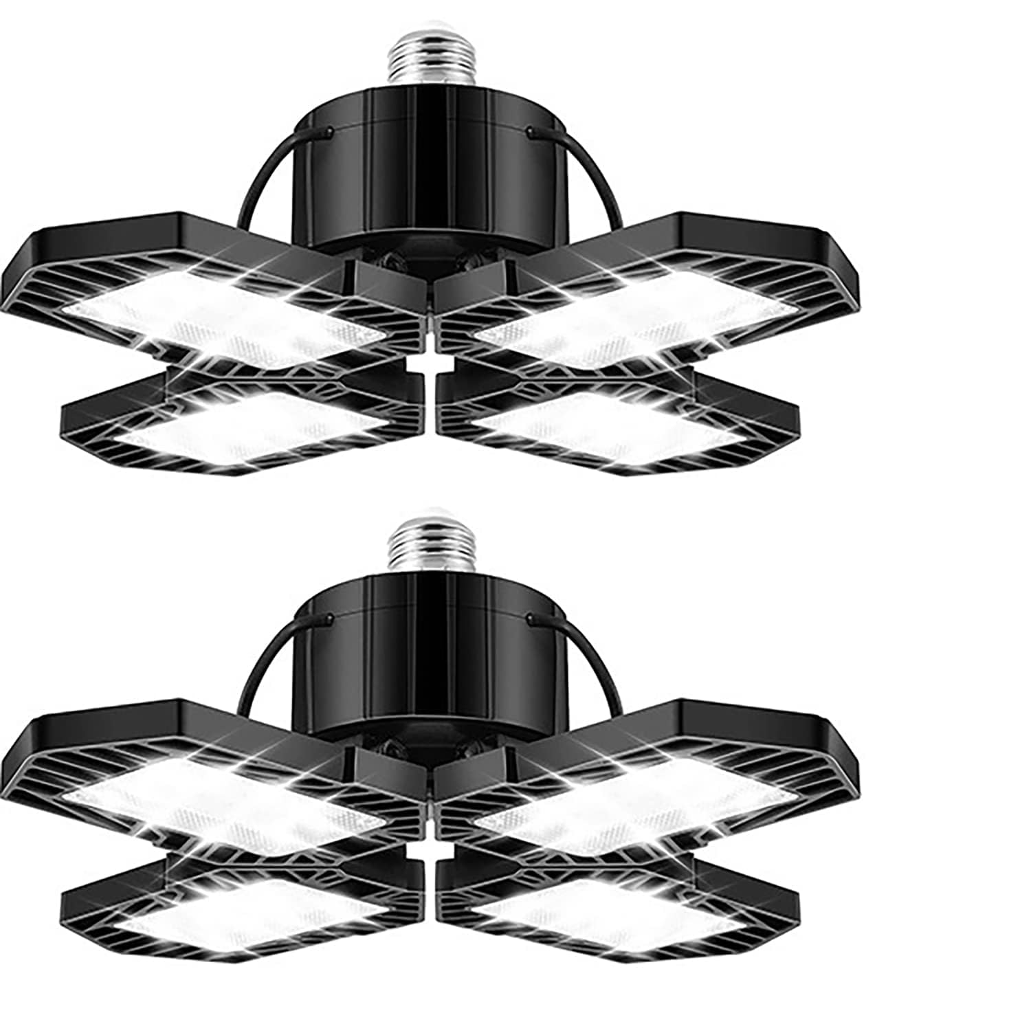 RensanR LED Garage Lights 2 Pack/80 Watts/6500k/4 Panels, Porcelain Lampholder, 4 Adjustable Panels, 9000LM High Lumen Output Super Bright LED Bulbs, E27 Compatible