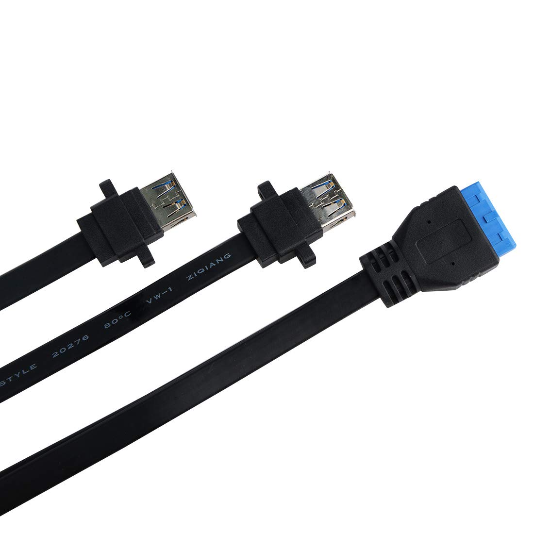 Toptekits 2 Port USB 3.0 A Female Screw Panel Mount to Motherboard 20 Pin Flat Cable Cord, 1.6ft/0.5m