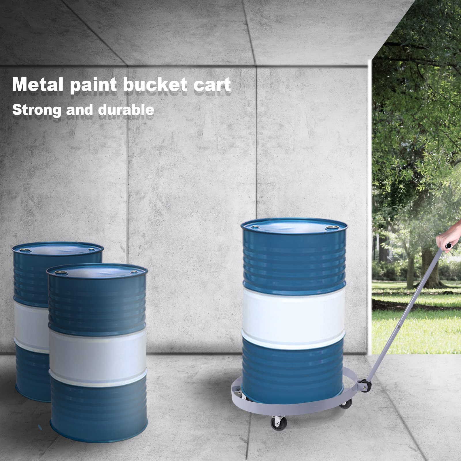 Bucket Dolly Heavy Duty Smooth Rolling Cart 360°Rotation Handle Swing Up and Down (Gray)