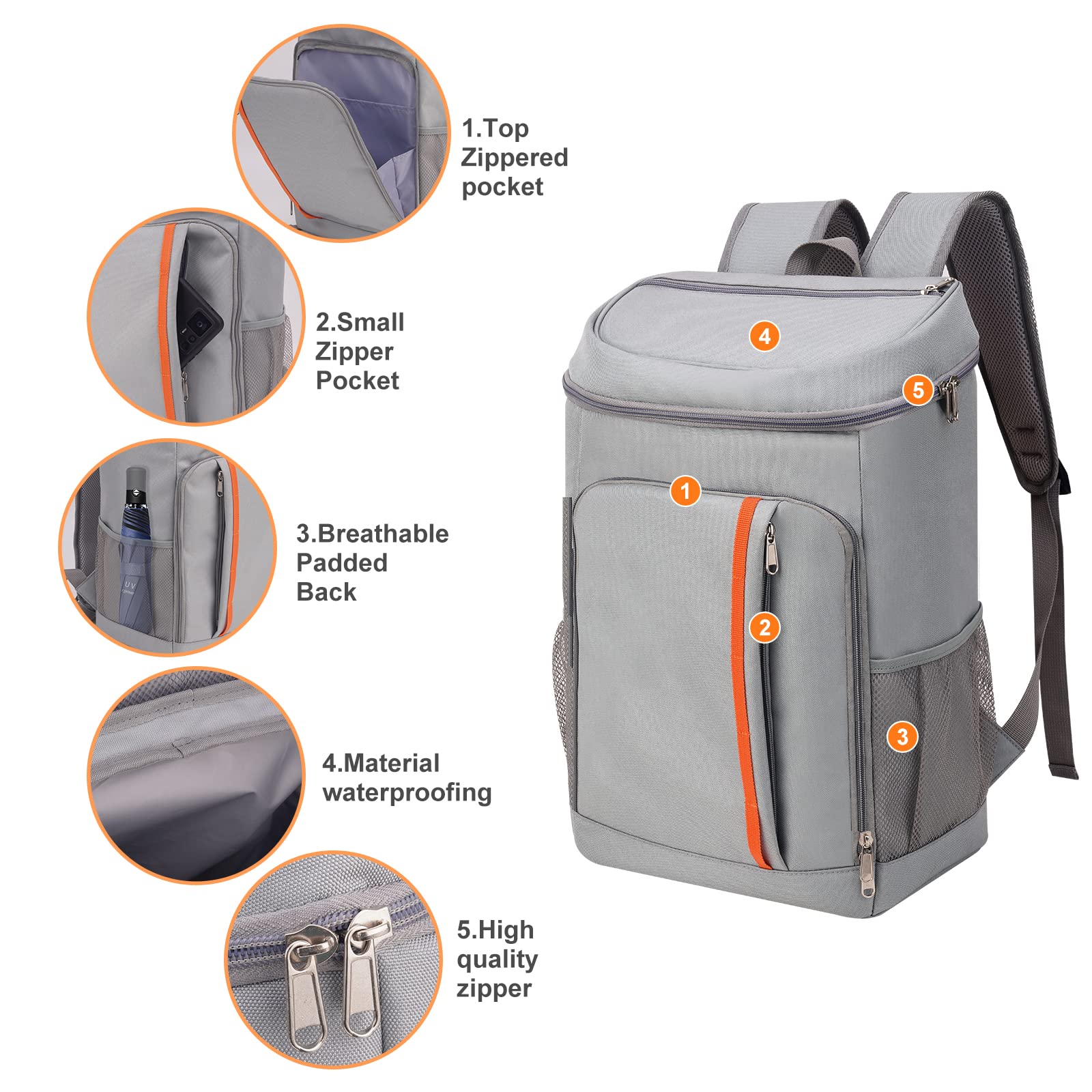 Backpack Cooler Leakproof Insulated Waterproof Backpack Cooler Bag,Cooler Backpack Insulated Waterproof 30 Cans, Soft Cooler Bag for Men Women Work, Hiking, Beach, Camping,Picnics