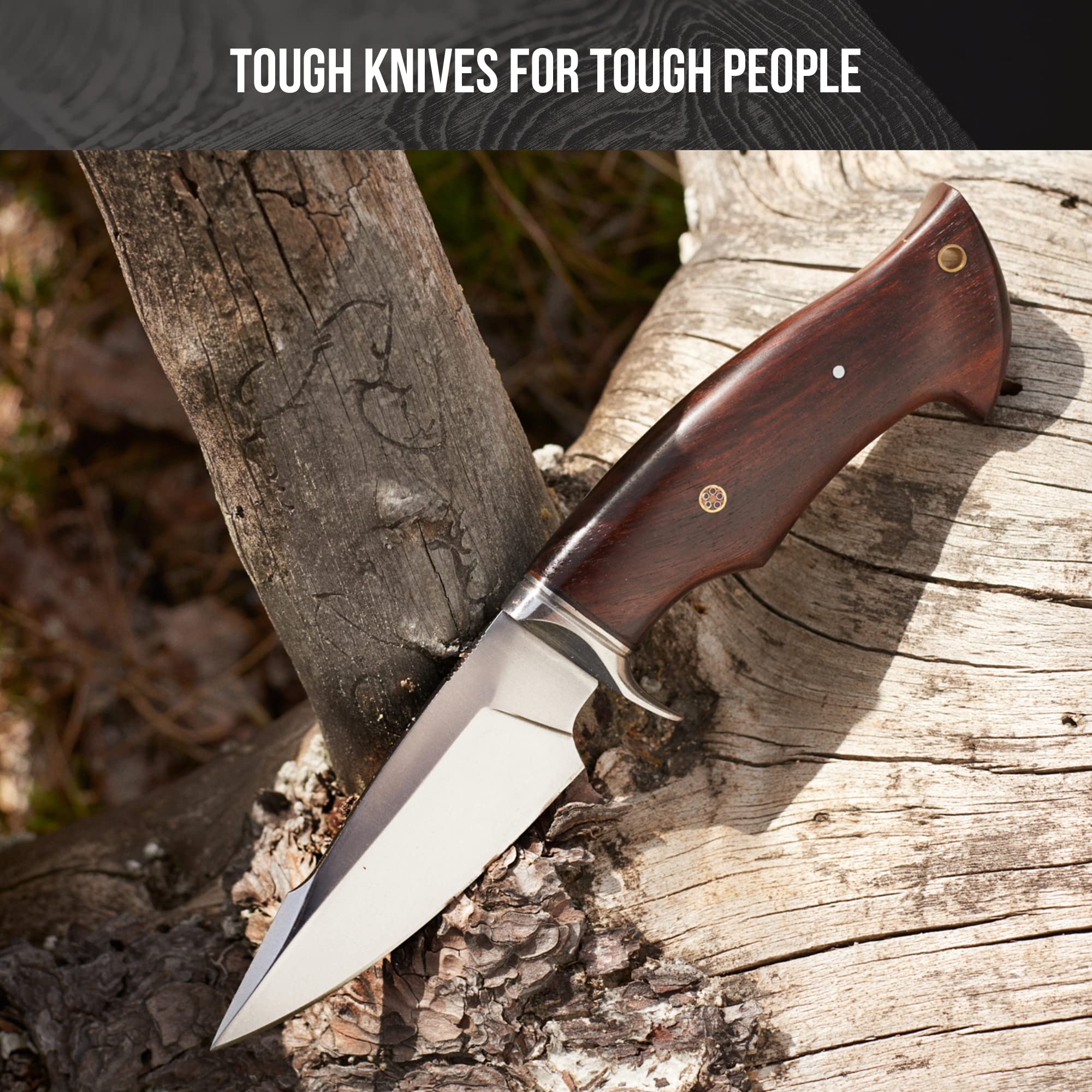 BIGCAT ROAR Handmade Damascus Hunting Knife - Bushcraft Fixed Blade Hunting Knife with Sheath and Walnut Wood Handle - 10″ EDC Skinning Knife - Cougar Hunter