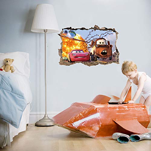 ufengke 3D Cars Wall Stickers Removalble Break Through The Wall Vinyl Murals for Children Bedroom Living Room