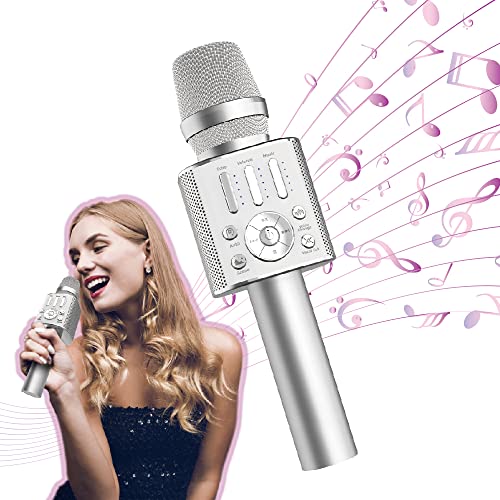 Gigastone] Bluetooth V5.0 Karaoke Microphone Wireless Portable Handheld, Speaker 10W, Voice Change, USB Driver & 3.5mm Jack, Home Party for iOS Android PC All Smartphone