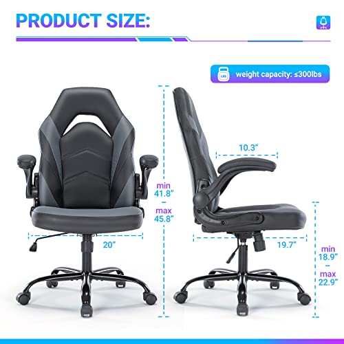 Gaming Chair - Computer Chair Ergonomic Office Chair PU Leather Desk Chair Executive Adjustable Swivel Task Chair with Flip-up Armrest