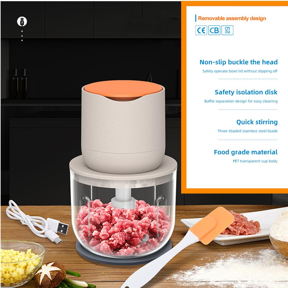 LVSENLIN Wireless Electric Food Processor,600ML Electric Food Chopper For Meat,Onions,vegetables,Garlic,Complementary Food, Meat Chopper Blender