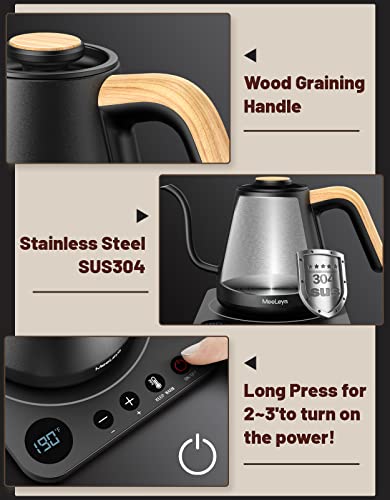 MeeLeya Electric Gooseneck Kettle with Variable Temperature Control, Pour Over Kettle for Coffee and Tea, Electric Kettle 1200 Watt, 0.8L (Black)