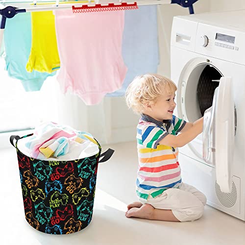 Gaming Controller Gamer Art Foldable Storage Basket Game Laundry Basket Waterproof Laundry Boys Hamper Dirty Clothes Organizer Bag Gift Bin for Living Room Boys Room Bedroom Bathroom Gamer Room Decor