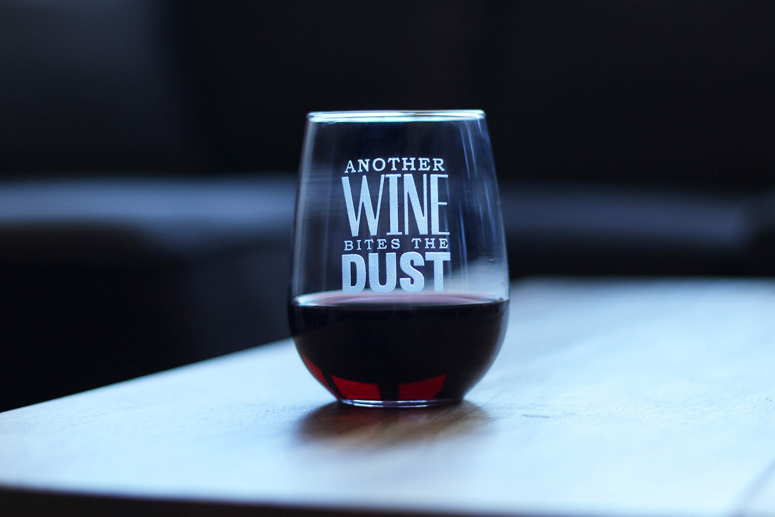 Bites the Dust β Cute Funny Stemless Wine Glass, Large Glasses, Etched Sayings, Gift Box