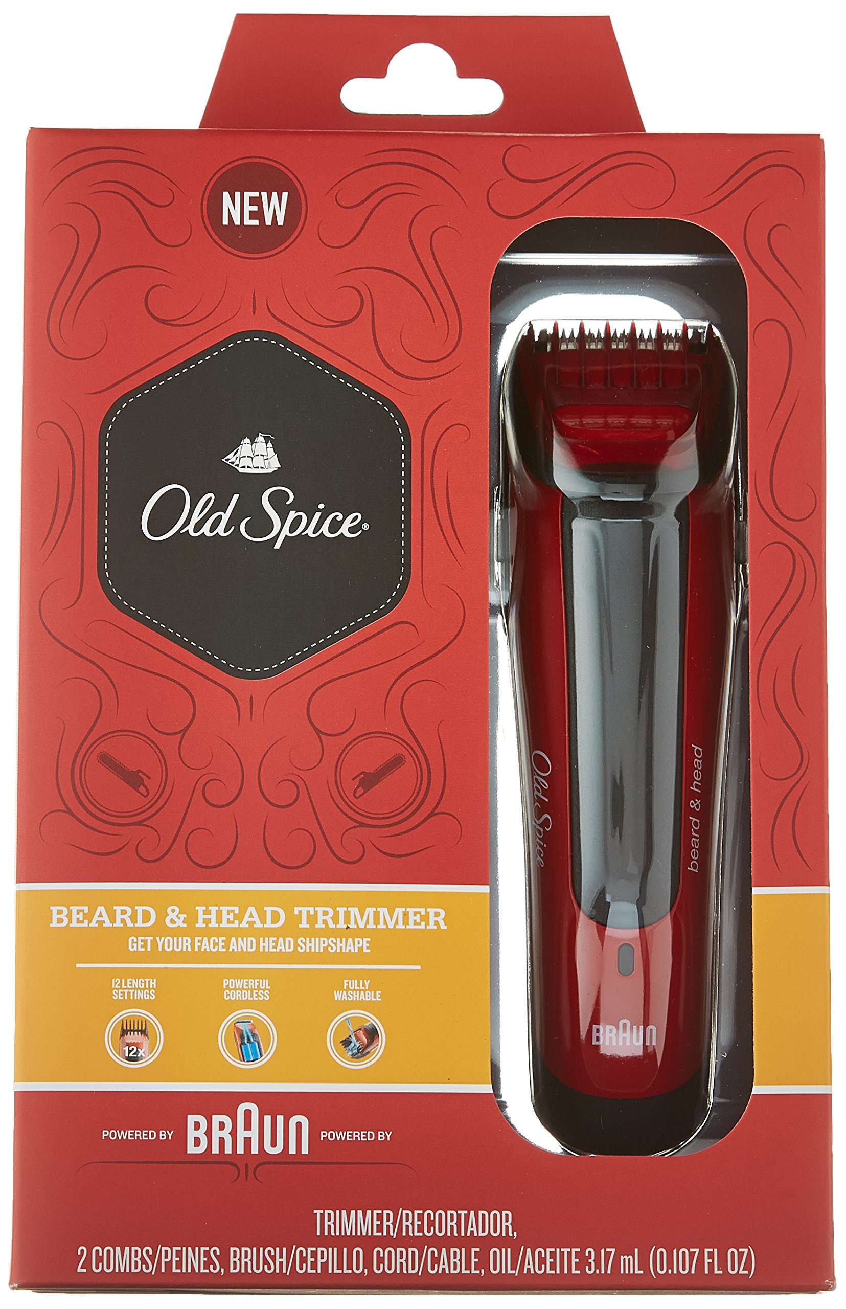 Old Spice Beard & Head Trimmer, powered by Braun, Red/Black