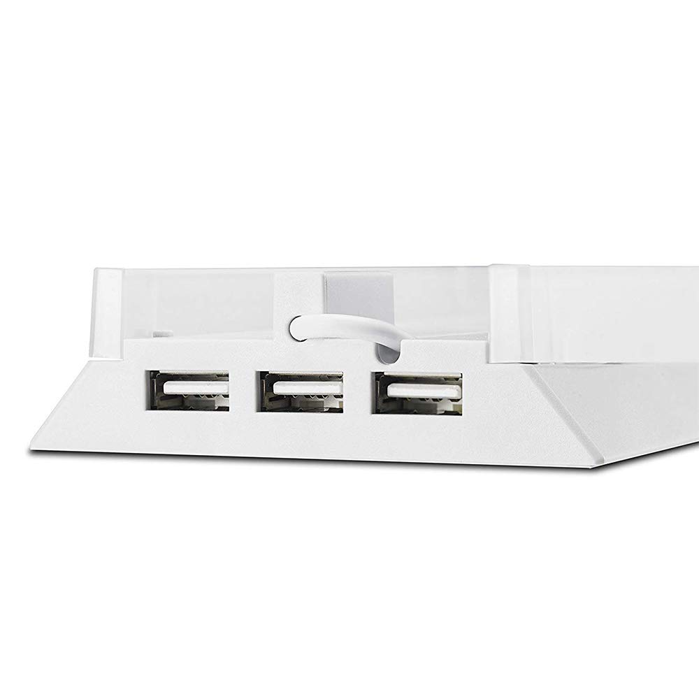KlsyChry Vertical Stand for PS4 White, Blue Light Base Led PS4 Bracket Mount Holder Stand for PlayStation 4 Console with 3 USB Hub Ports -White