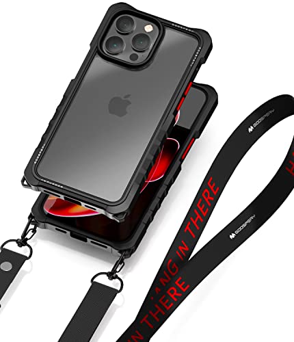 GOOSPERY Z Bumper Crossbody Compatible with iPhone 14 Pro Max Case [Strap Included] Shock Absorbing Dual Layer Structure TPU Edge Crystal Clear PC Cover with Shoulder Strap Outdoor Design, Black