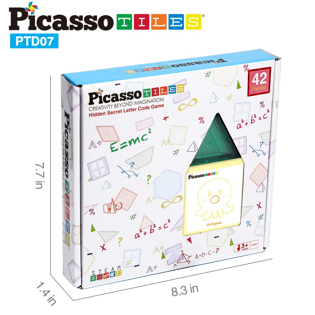 PicassoTiles Magnetic Building Tiles Learning Set with Animal, Food and Letters Card Magnet Block Combo Set Attachable Magnify STEM Educational Construction Set for Boys & Girls Ages 3+