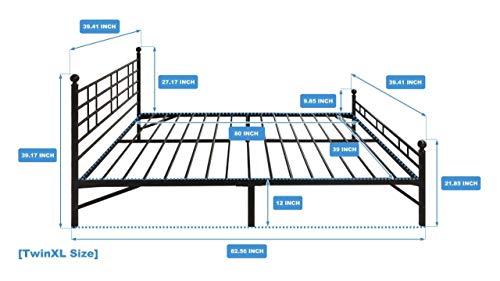 Mellow Allston-Metal Platform Bed with Built-in Slats & Headboard Patented Bifold Easy Assembly, TwinXL, Black