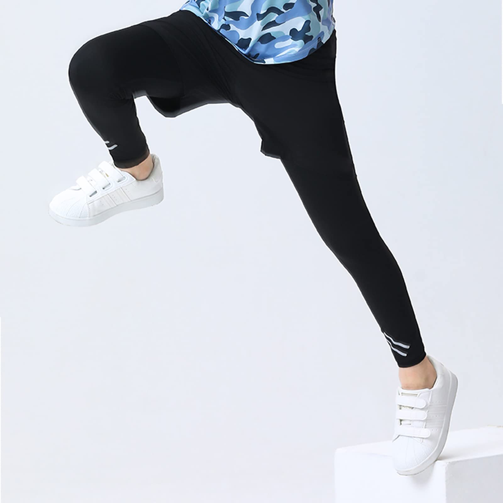 Badeke Boys 2 in 1 Running Compression Pants,Quick Drying Breathable Training Exercise Pants, Workout Athletic Legging Pants