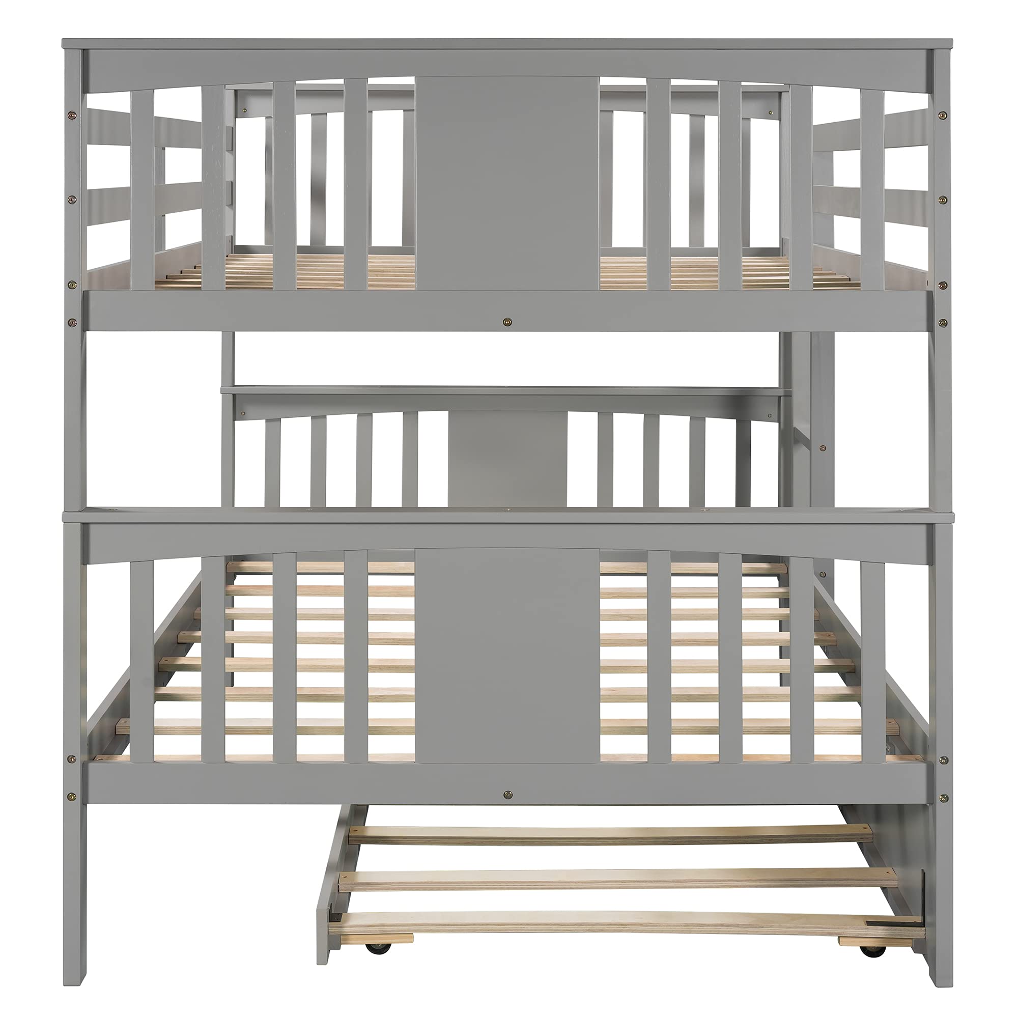 Harper & Bright Designs Full Over Full Bunk Bed with Trundle, Solid Wood Bunk Bed with Ladder for Bedroom, Guest Room Furniture – Gray