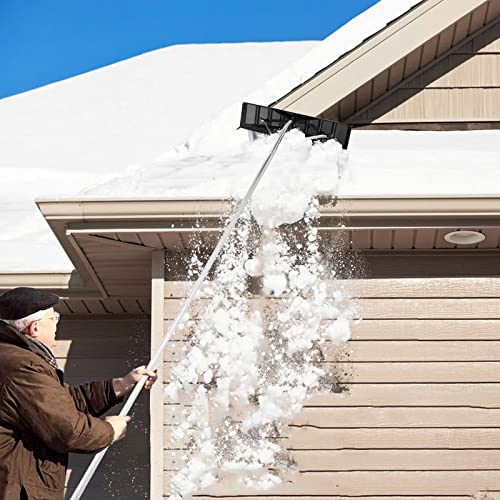 Goplus Snow Roof Rake, Extendable 4.8-20FT Snow Shovel for Snow Removal w/ Aluminum Frame & Anti-Slip Handle, Ideal for Roof Car, 25-Inch Blade