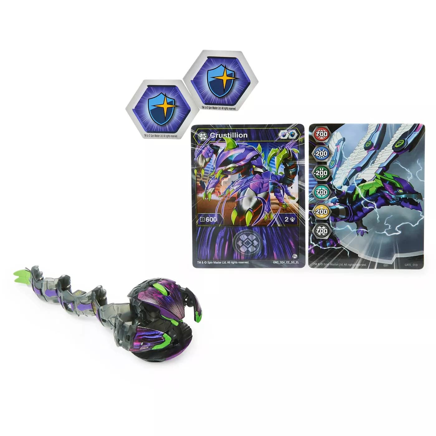 Bakugan Geogan Rising 2021 Elemental Darkus Crustillion 2-inch Core Collectible Figure and Trading Cards