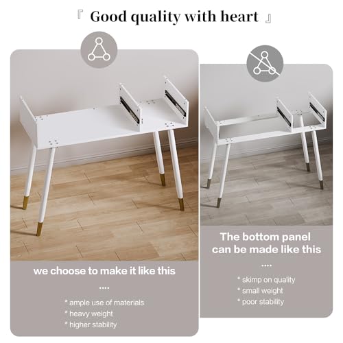Chrangmay White,Vanity Desk with Mirror and Lights,Small Makeup Vanity with 2 Spacious Drawers,Modern Makeup Table with Adjustable Cabinet for Bedroom,Makeup Room,Writing Desk,Cheap