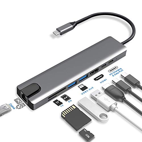 SANOXY 8 in1 USB C to Type C USB 3.0 Hub 4K HDMI Ethernet Micro SD/TF Card Adapter Dock