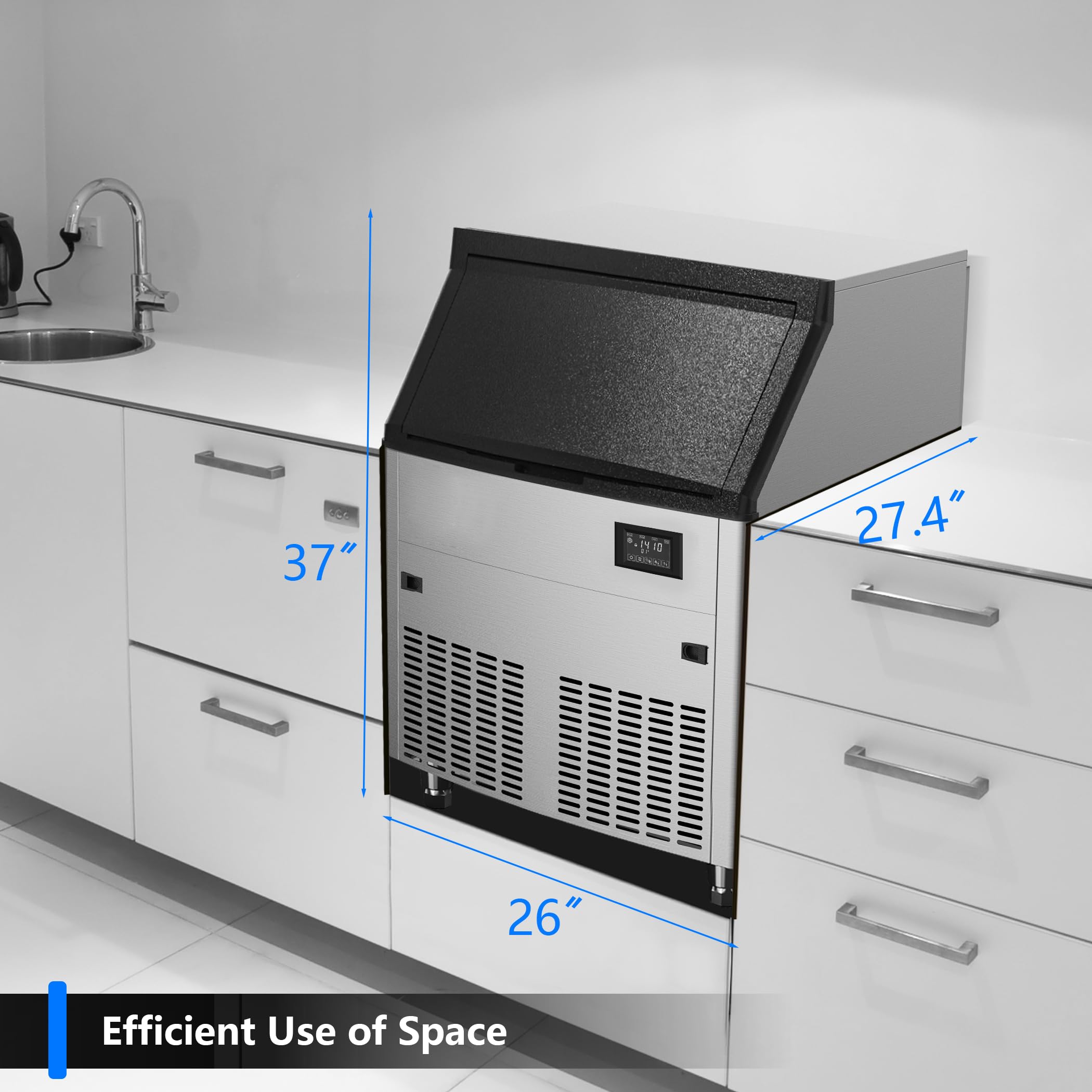 Coolake Commercial Ice Maker Machine 320lbs/24H with 120lbs Storage, Stainless Steel Under Counter Freestanding Ice Maker, Water Filter Reduce Scale up to 99% for Home Bar Restaurant, ETL Approval