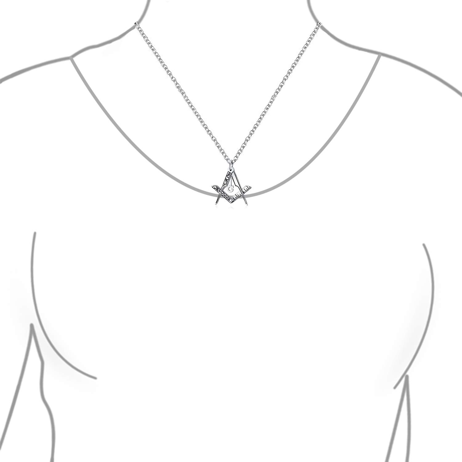 Bling Jewelry Masonic Freemason Foldable Compass Pendant Necklace For Women Oxidized .925 Sterling Silver With Chain