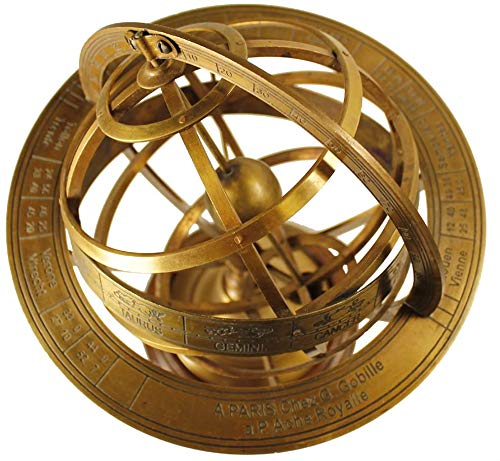 Brass Antique Finish Armillary Celestial Globe with Zodiac Engravings
