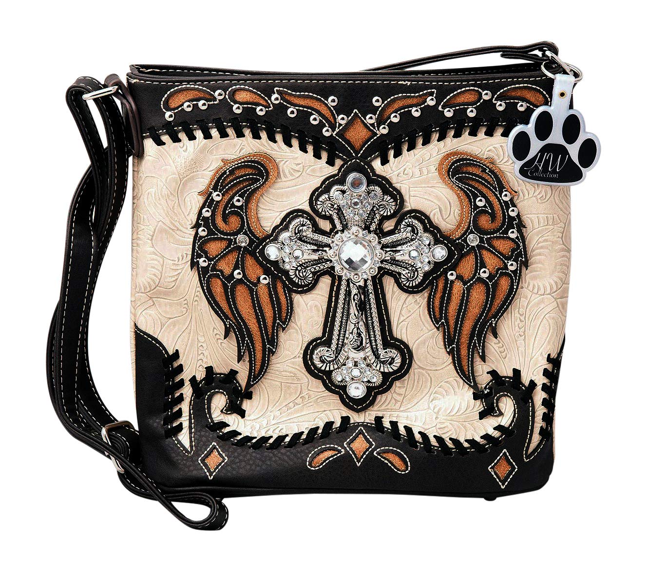 HW Collection Western Purse Cross Wings Stitching Women Crossbody Handbag Country Shoulder Bag (Beige)