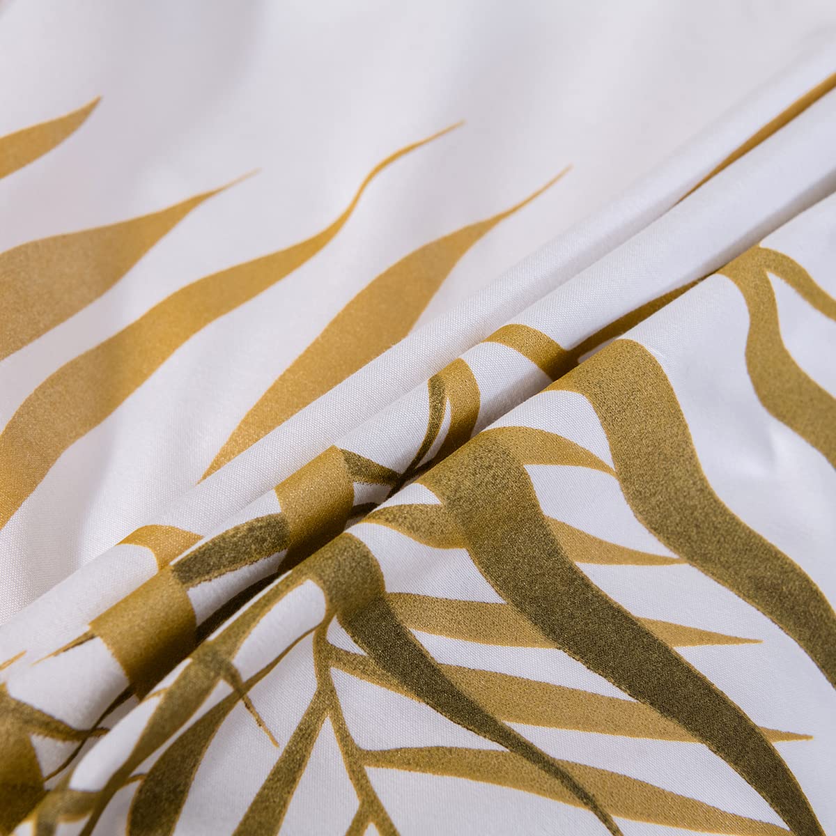 Megsv Leaves Duvet Cover Set Golden Tropical Leaf Comforter Cover with Pillow Sham Soft Bedding Set No Comforter (King)